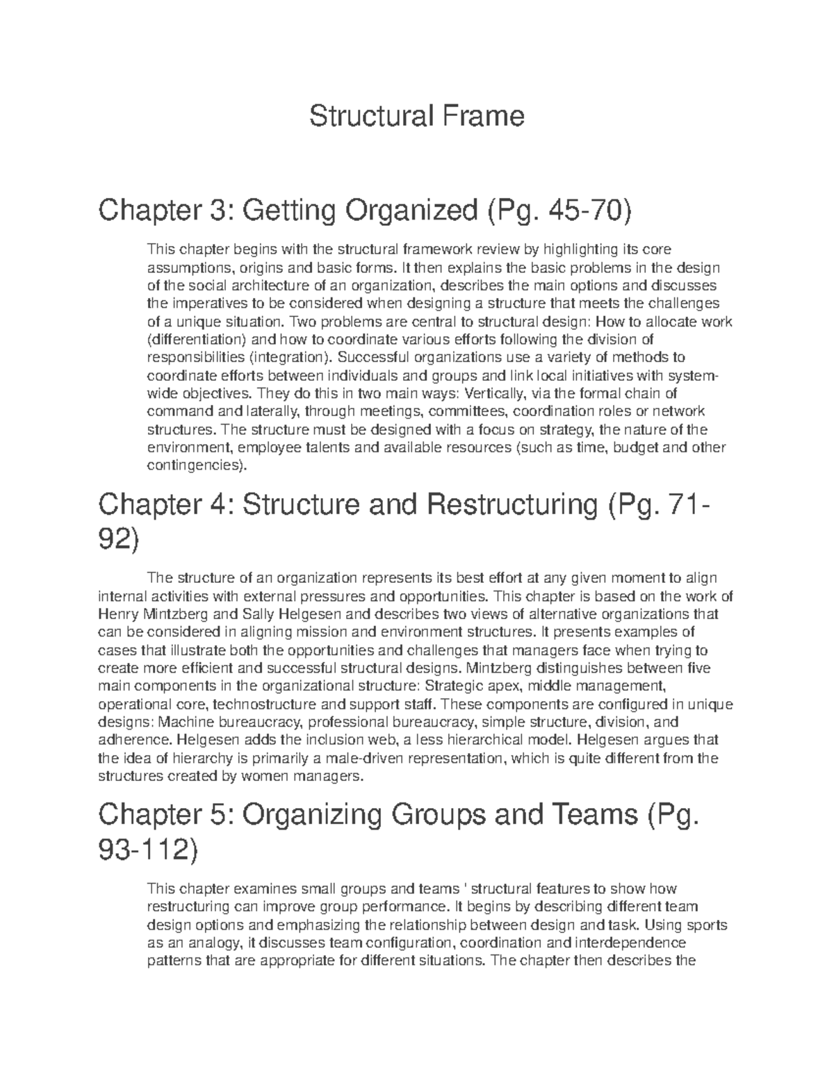 Summary Chapter 3-4-5 - Structural Frame Chapter 3: Getting Organized ...
