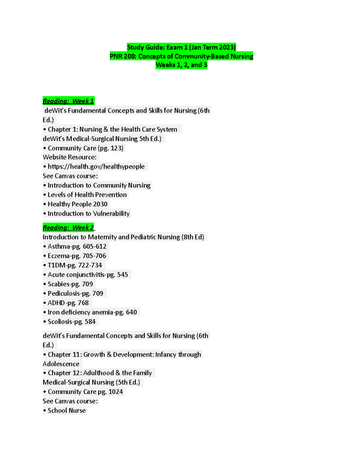 Updated PNR Exam 1 Study Guide Apr 23 - Study Guide: Exam 1 (Jan Term ...