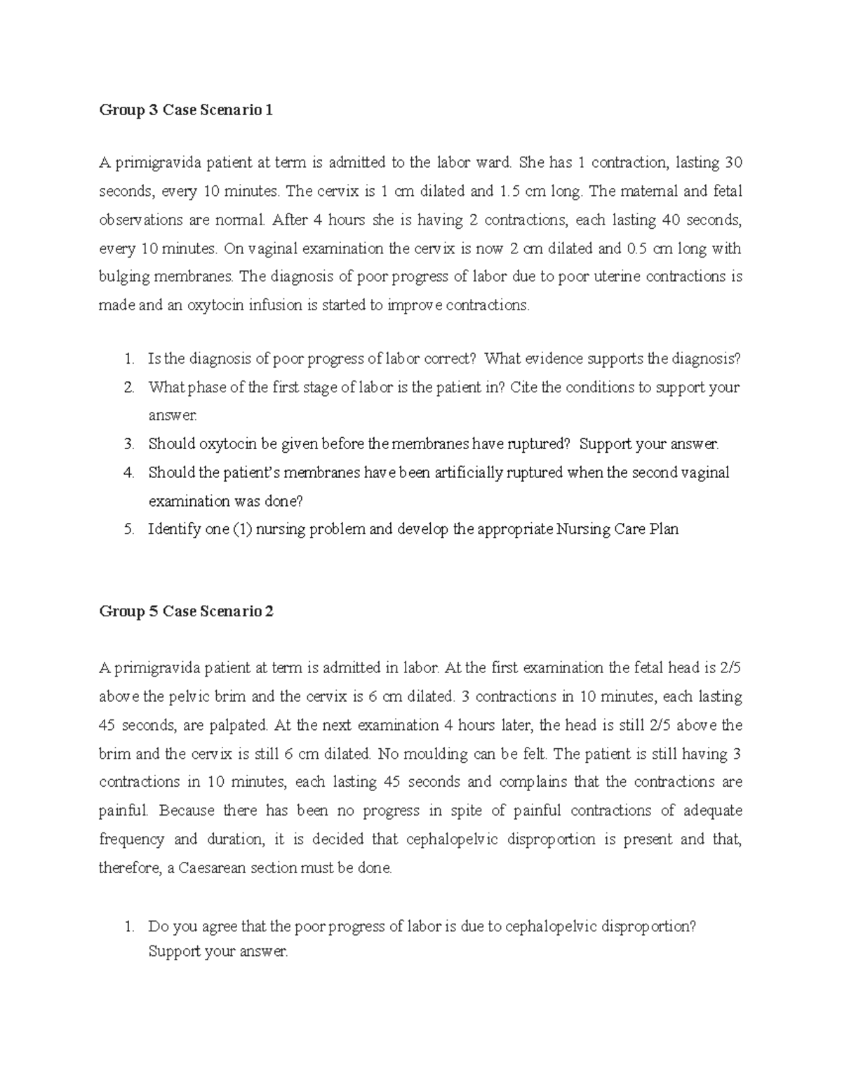 NCM 116 117 DR Clinical Case Scenario - Group 3 Case Scenario 1 A ...