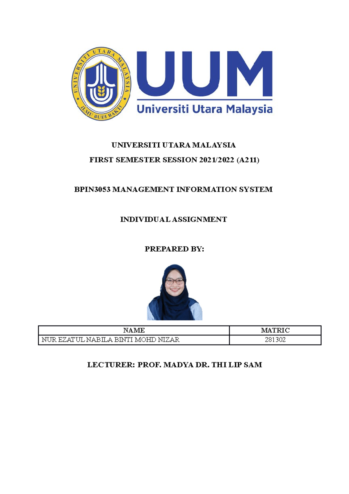 Individual Assignement Management Information System Universiti Utara
