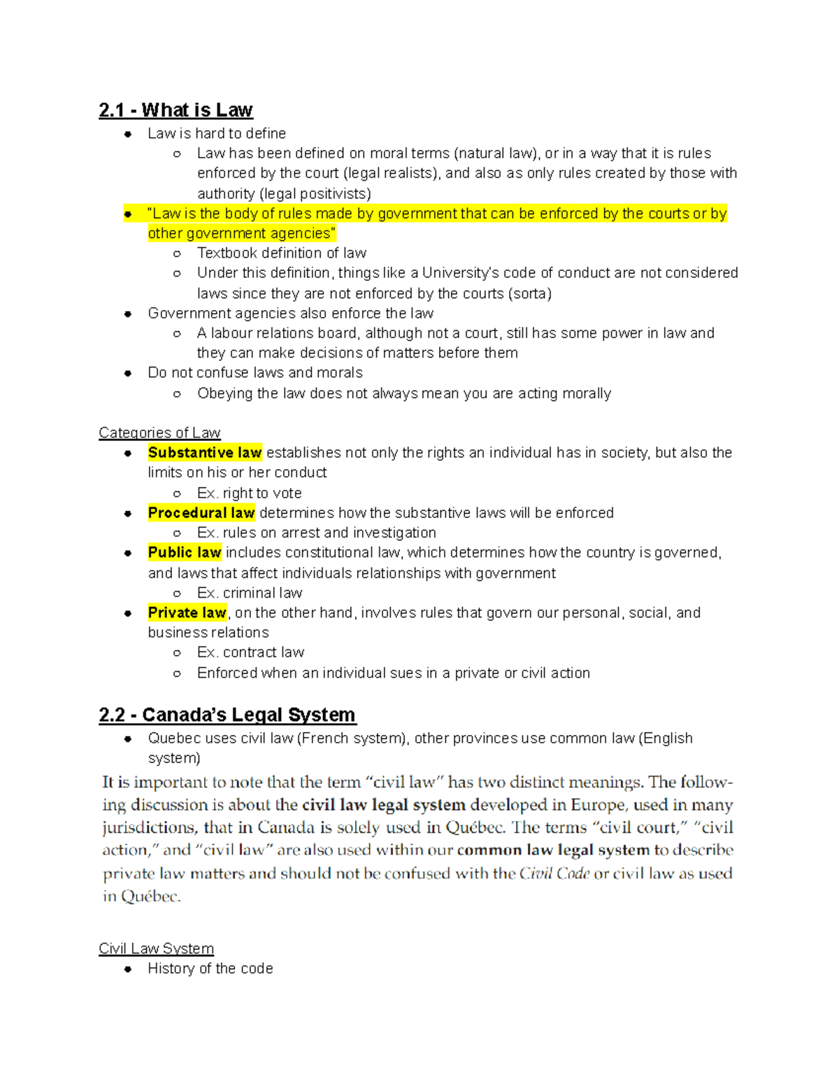 MOS 2275 Chapter 2 Notes - Introduction to the Legal System - 2 - What ...