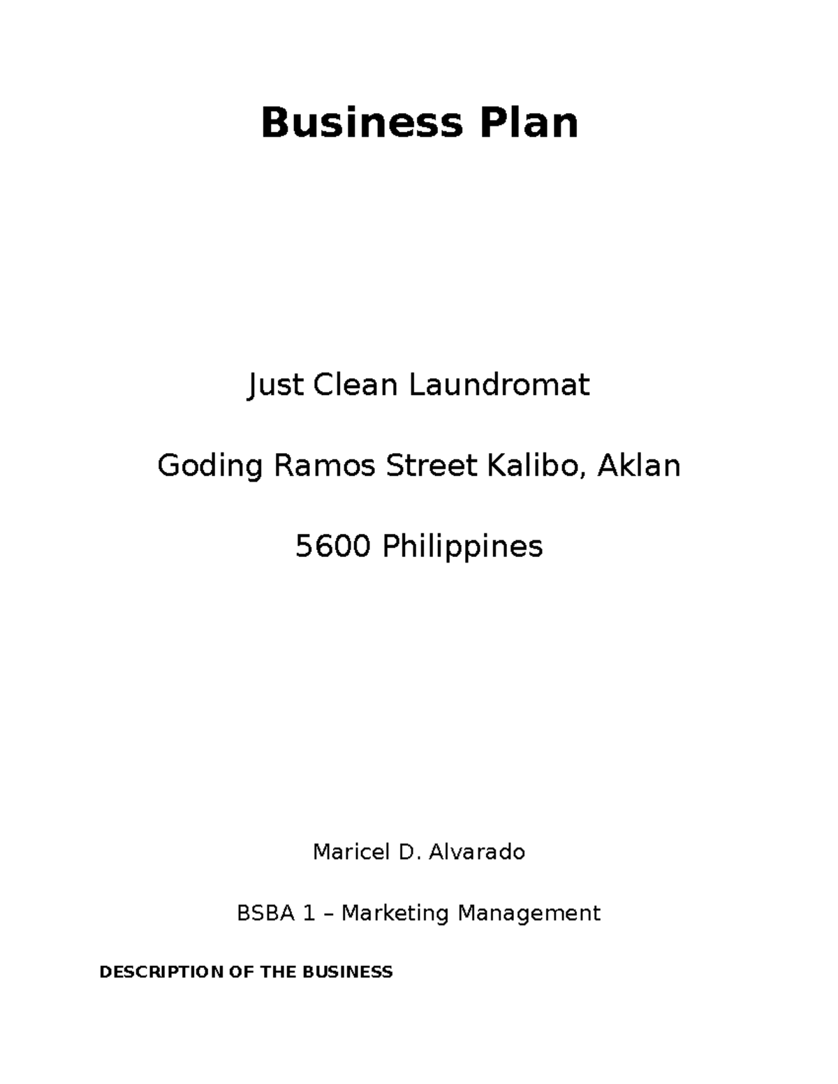 Maricel business plan - Business Plan Just Clean Laundromat Goding ...