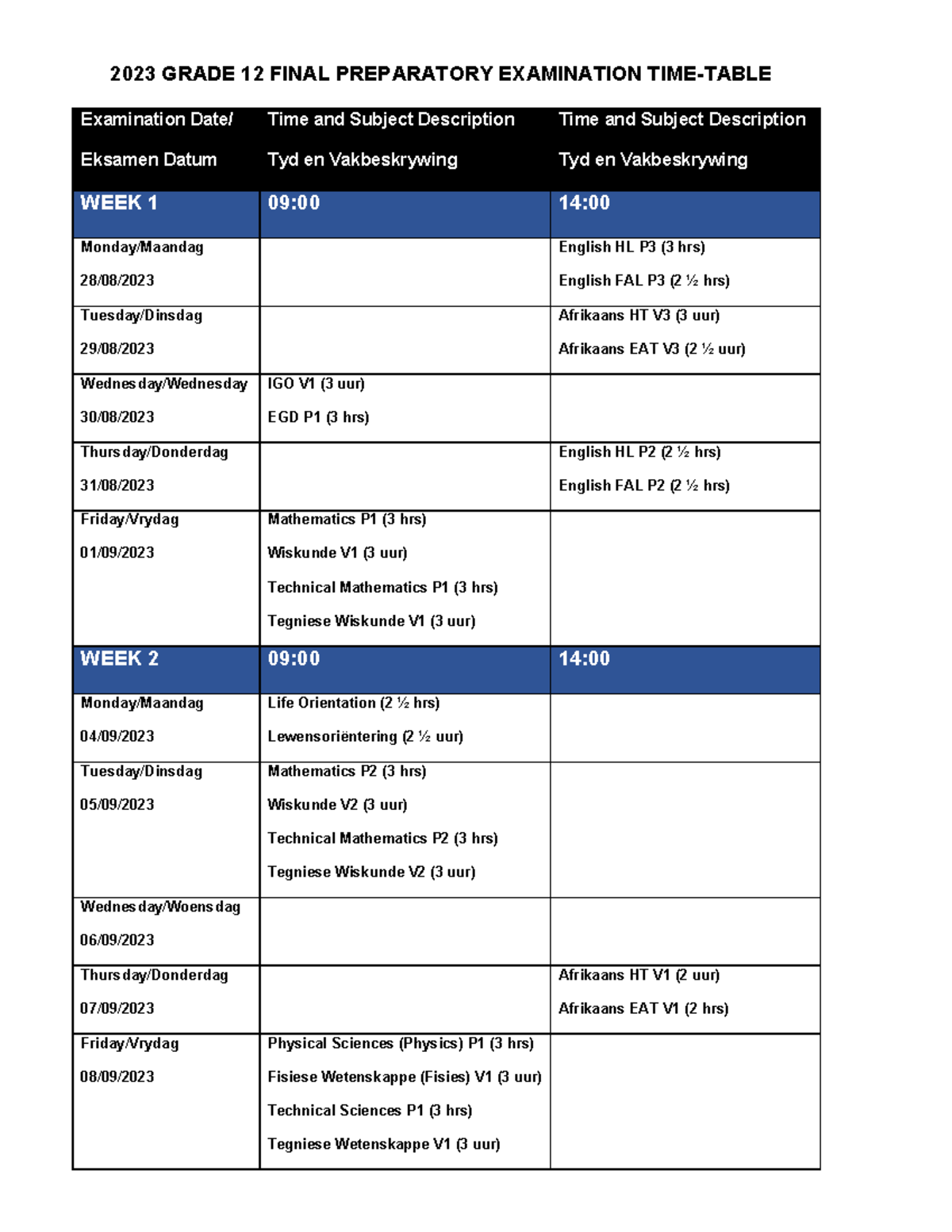 2023 Grade 12 Finalpreparatoryexaminationtime - 2023 GRADE 12 FINAL ...