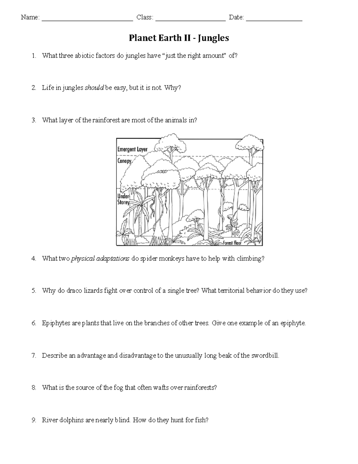 Planet Earth II - Jungles - Name: __________________________ Class ...