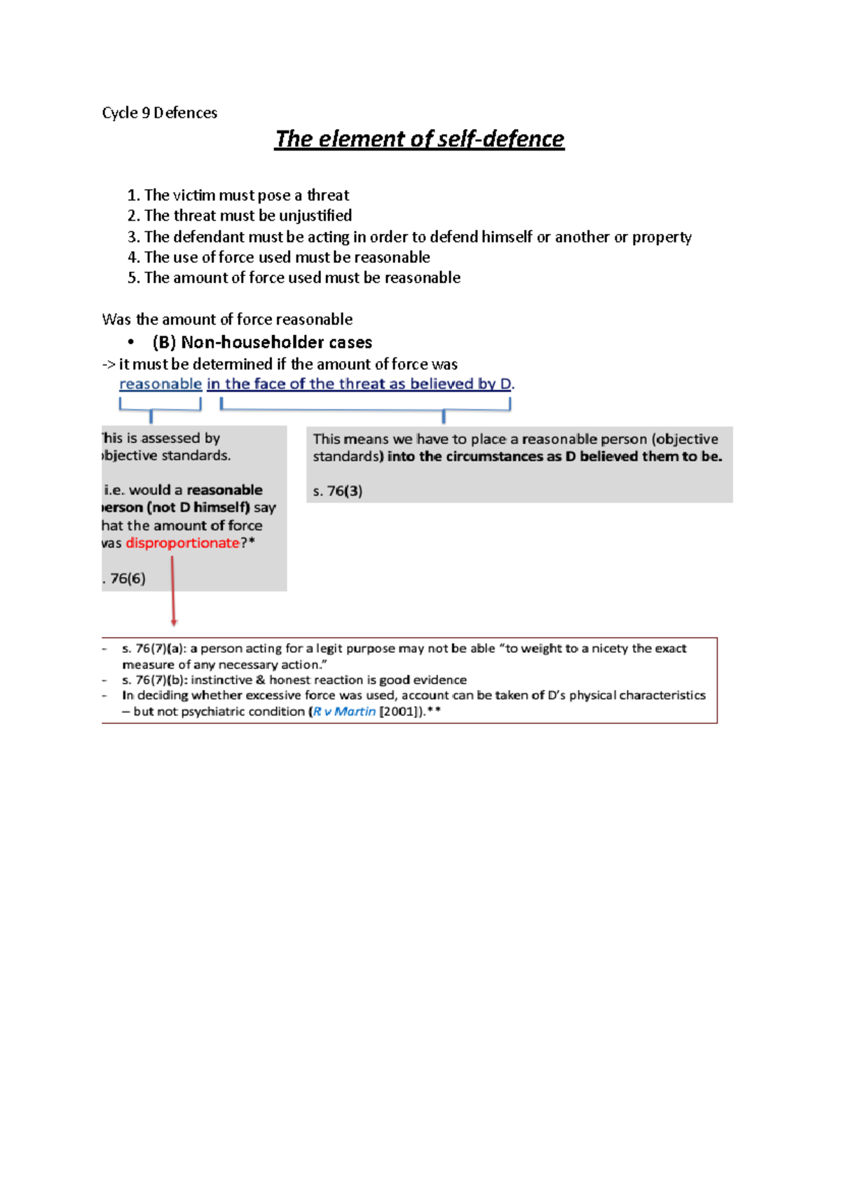 Cycle 9 Defences - notes - Cycle 9 Defences The element of self-defence ...