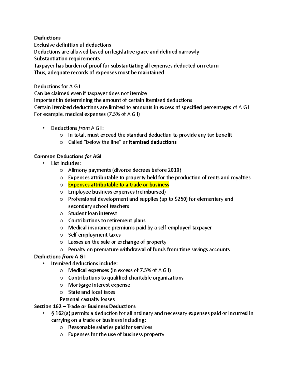 ACCT 4300 EXAM 2 - Deductions Exclusive definition of deductions ...
