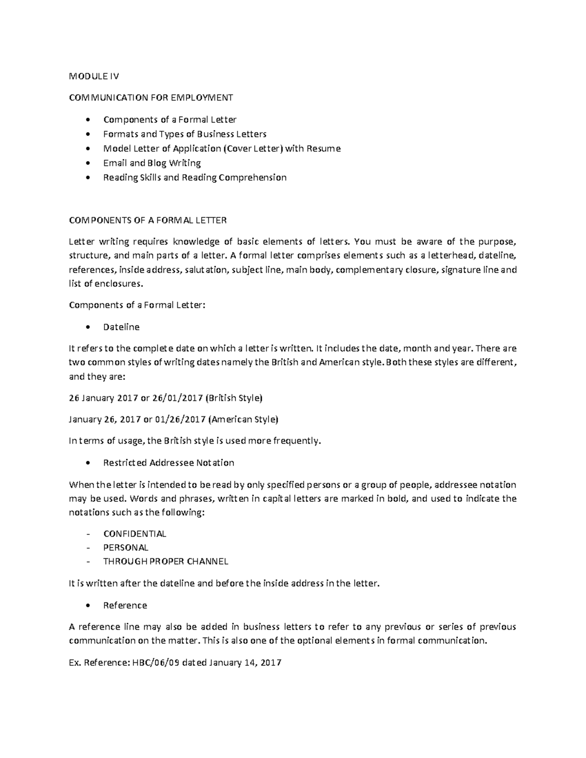 Module IV-1 - Naaaa - MODULE IV COMMUNICATION FOR EMPLOYMENT Components ...