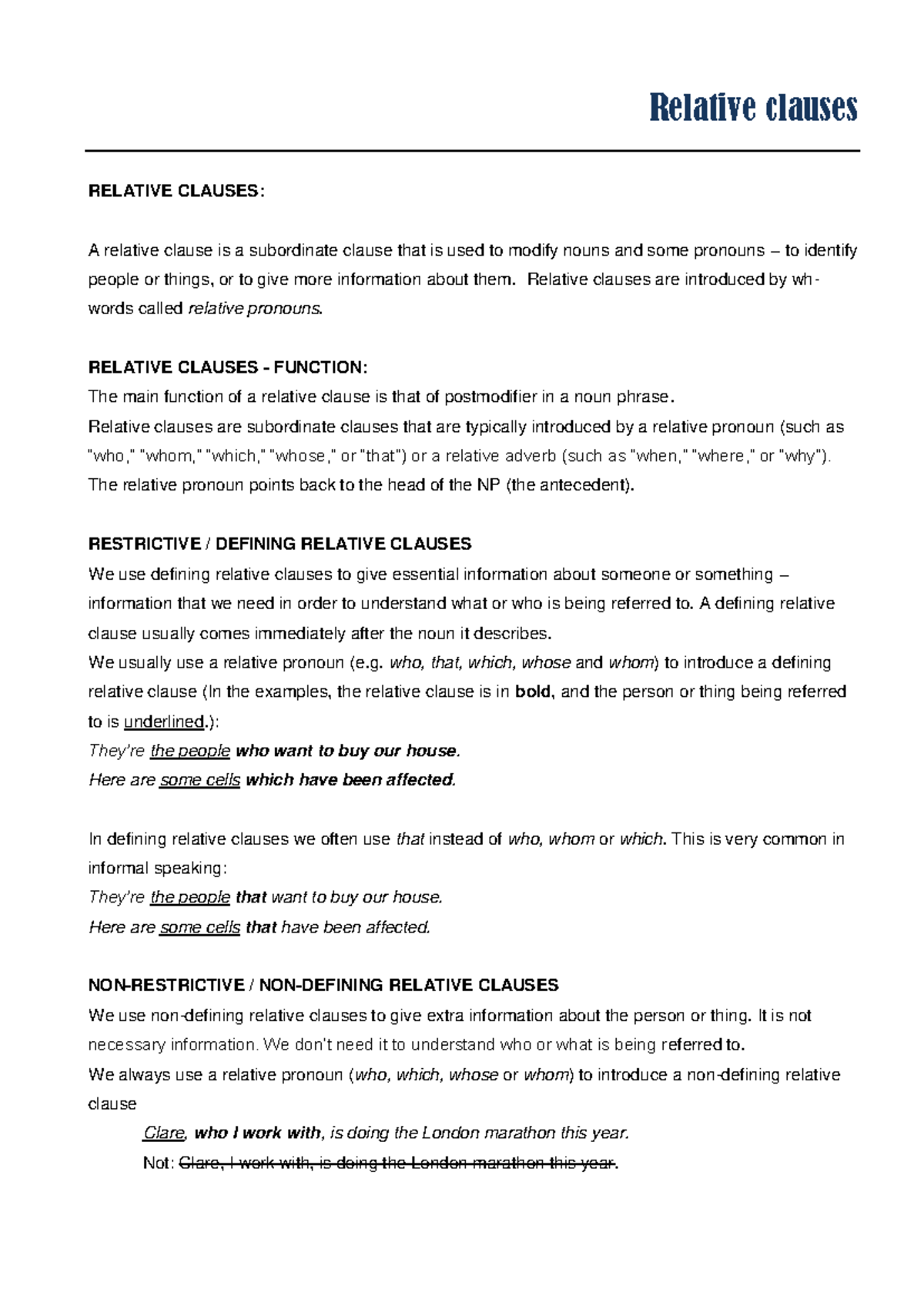 Relative Clauses - Relative clauses RELATIVE CLAUSES: A relative clause ...