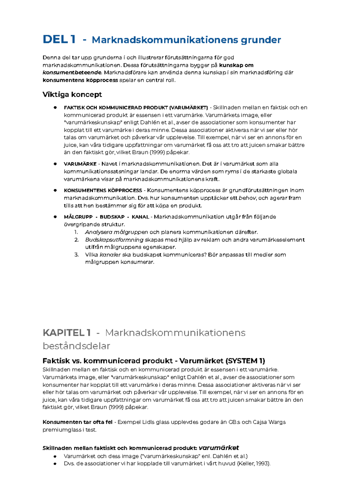 RESTR - sammanfattning av kurs/bok - DEL 1 - Marknadskommunikationens ...