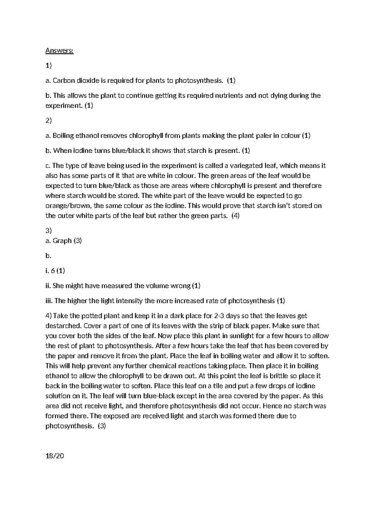 Photosynthesis Worksheet - Answers: 1) a. Carbon dioxide is required ...