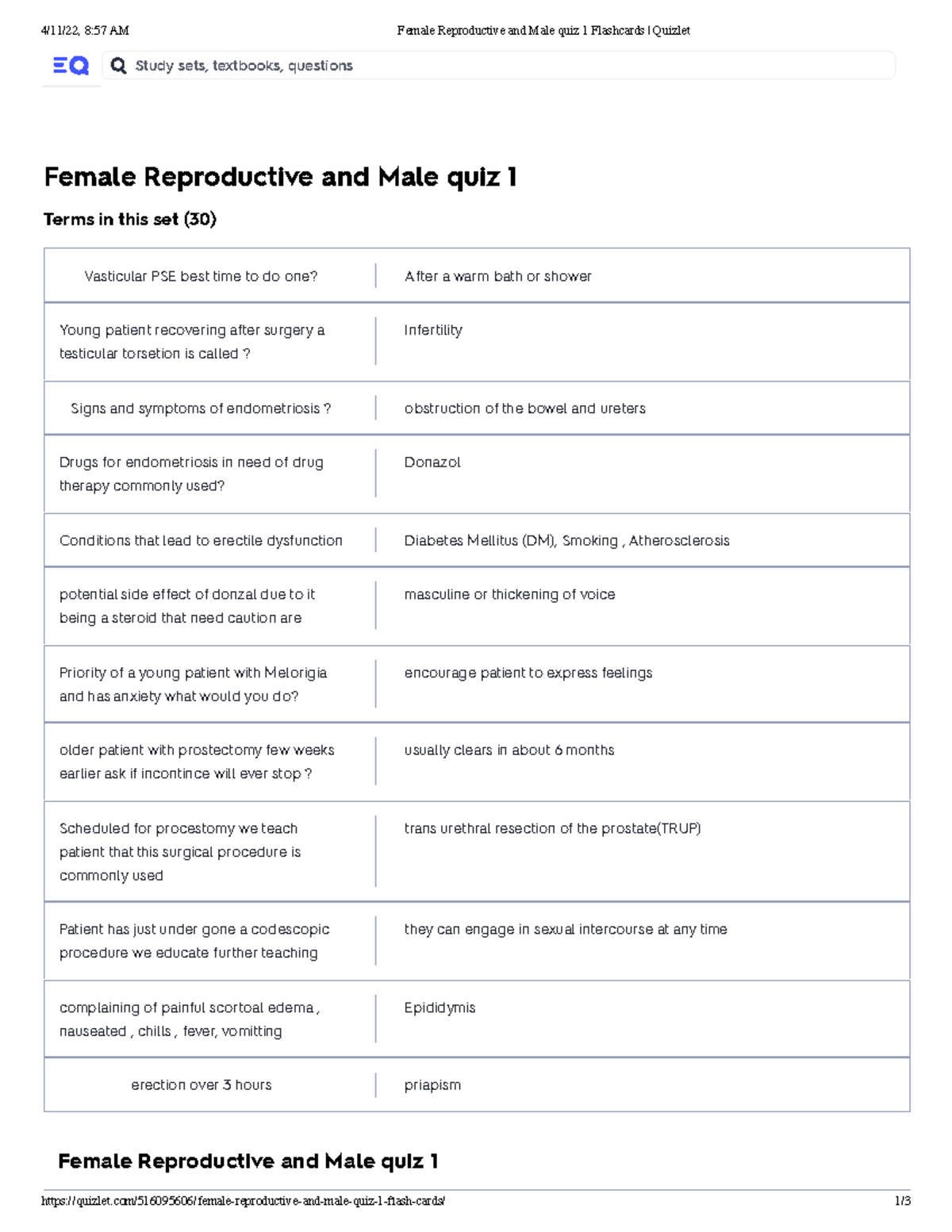 Female Reproductive and Male quiz 1 Flashcards Quizlet - .. Female ...