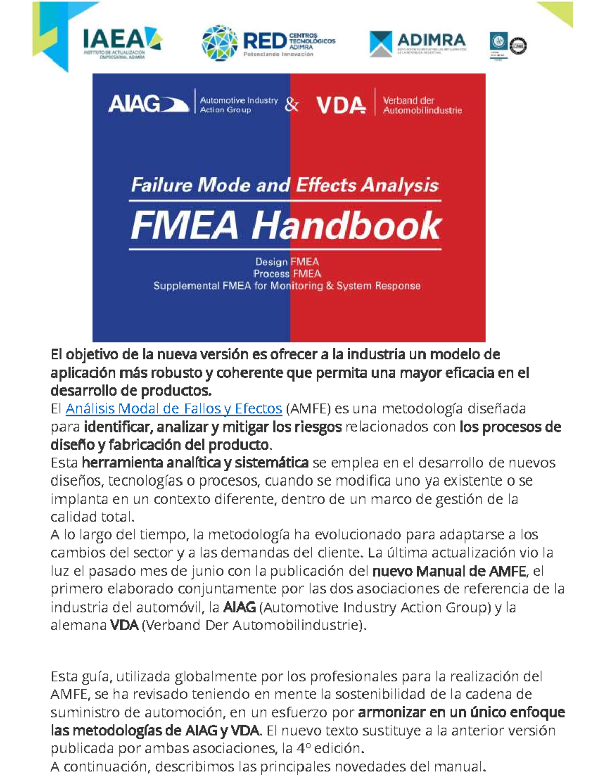 Nuevo Manual FMEA AIG VDA Adimra - AMFE - El objetivo de la nueva ...