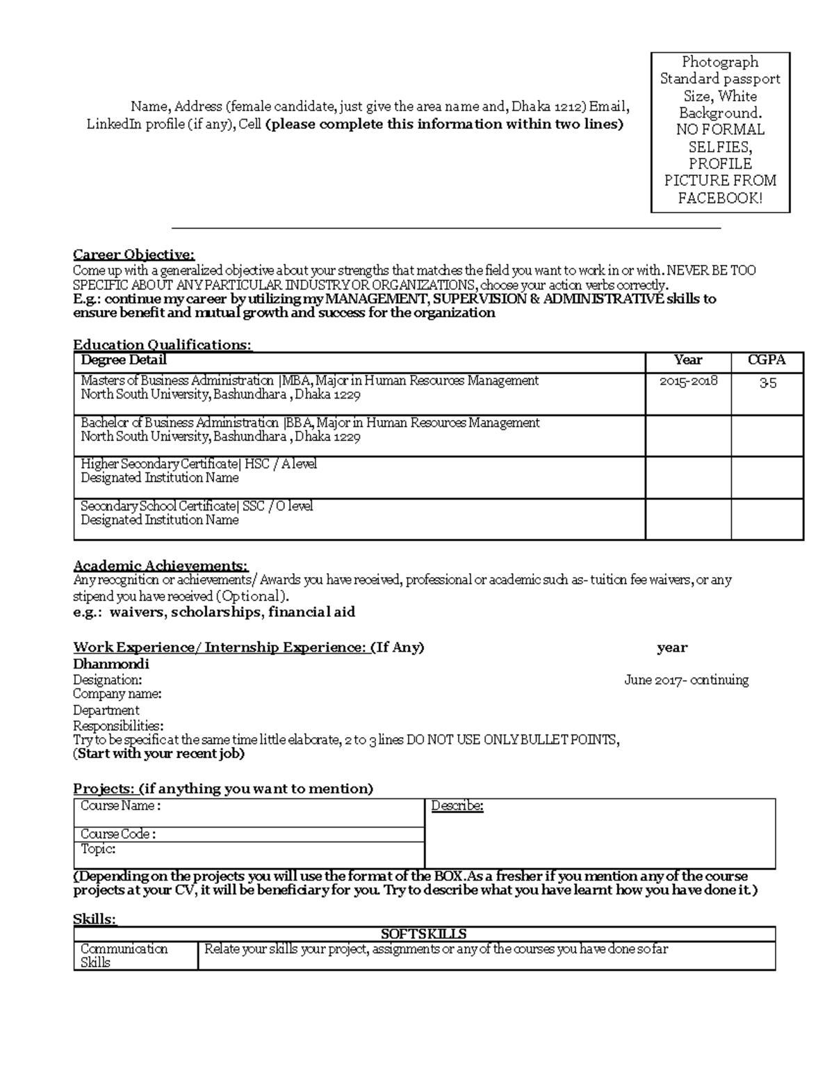 Sample CV SBE Version 4 - cv format class - Name, Address (female ...