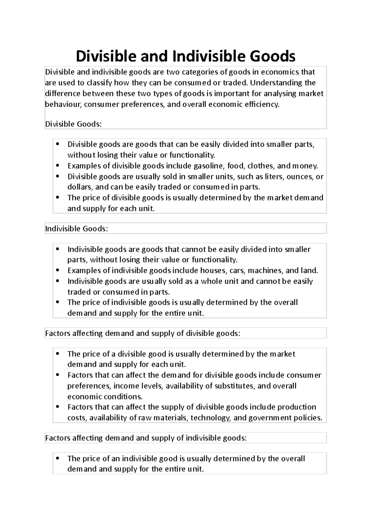 Divisible and Indivisible Goods - Divisible and Indivisible Goods ...