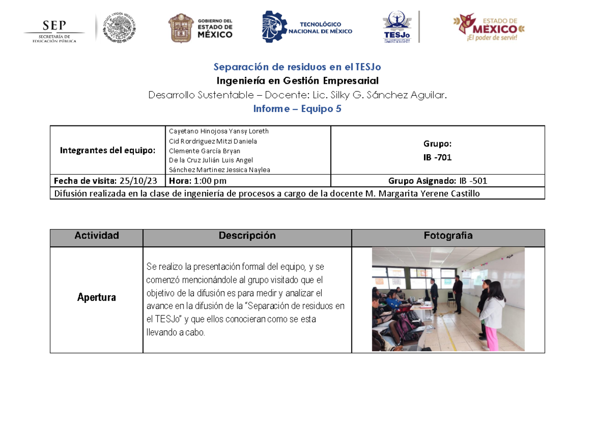 Informe - Equipo 5 (Separación de residuos TESJo) - Separación de ...