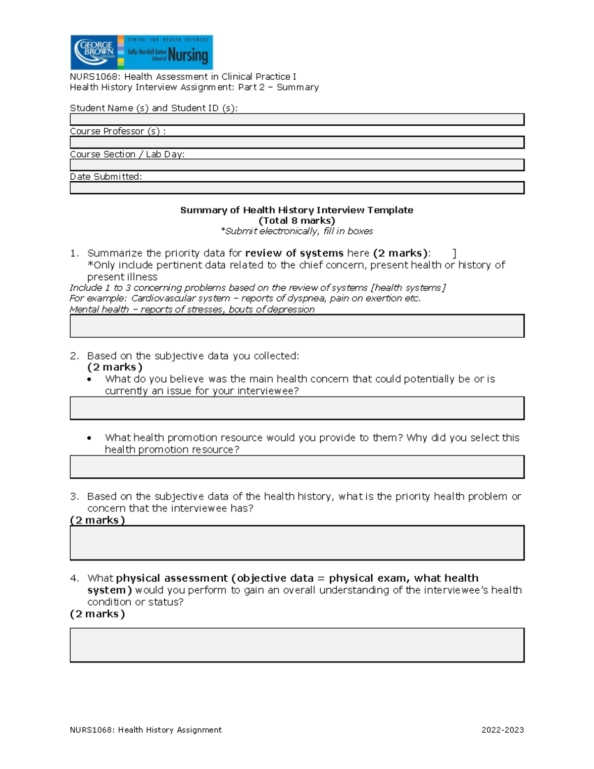 Summary of Health History Interview - NURS1068: Health History ...