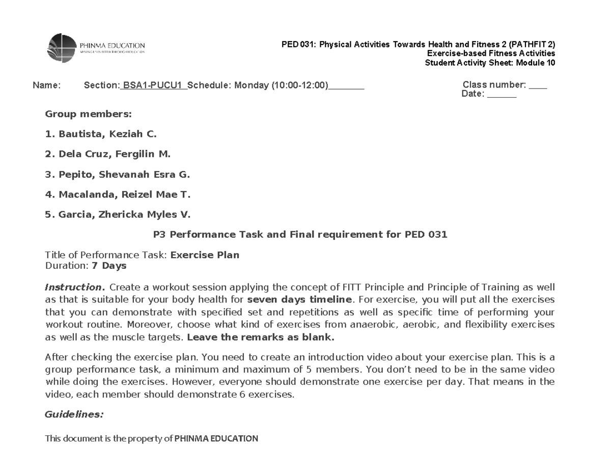 PED 031 SAS Module 10 - FOR PRACTICE ACTIVITY - Name: Section: BSA1-PUCU1 Schedule: Monday - Studocu