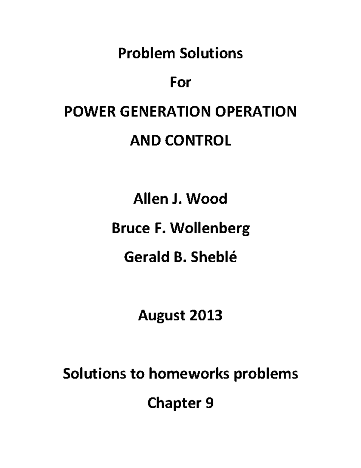 Chapter 9 solutions - Problem Solutions For POWER GENERATION OPERATION ...