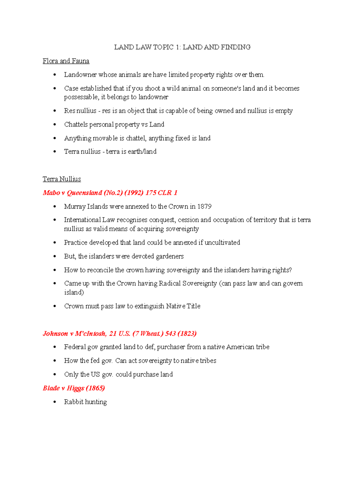Land Law notes week 1 - Semester 1 topic 1 - LAND LAW TOPIC 1: LAND AND ...
