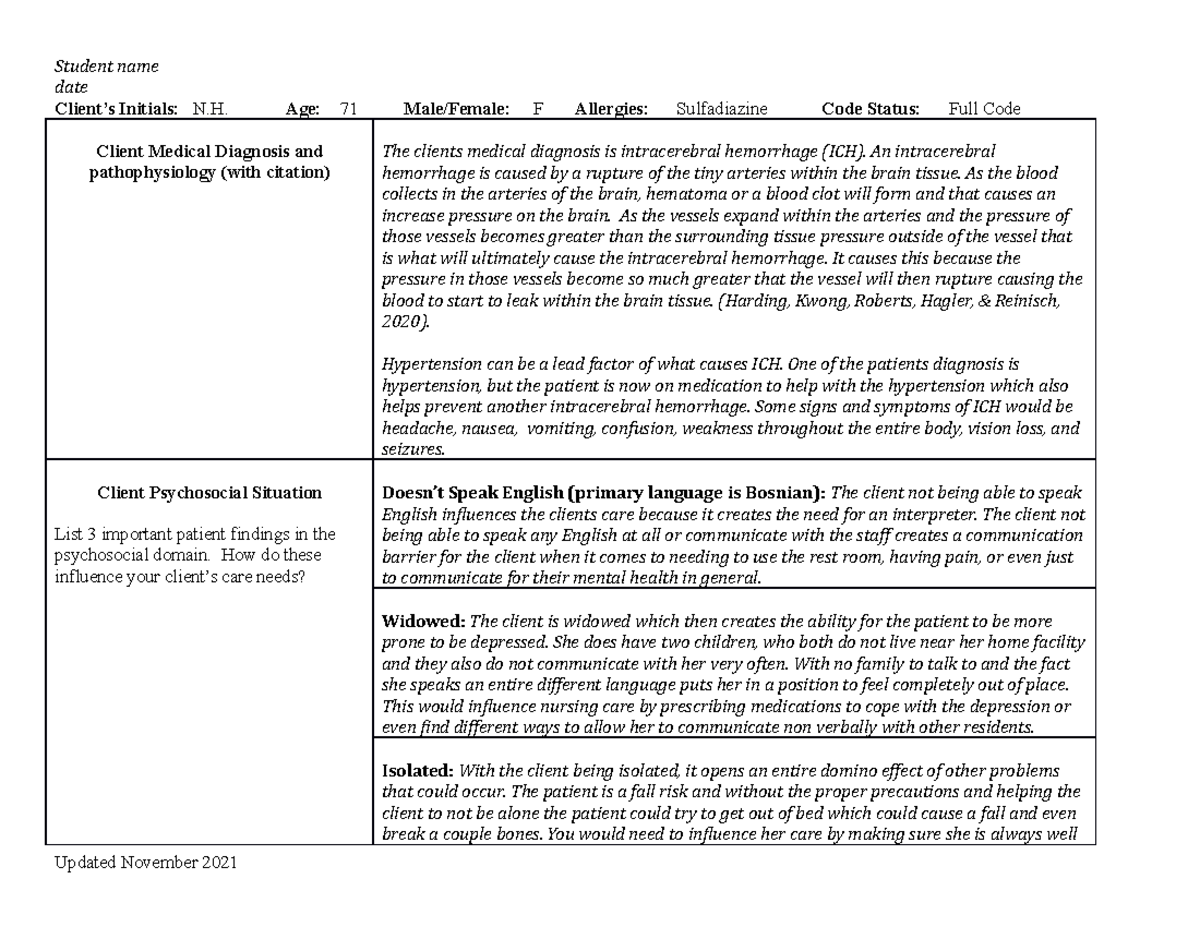 Summative care plan - clinical assignments - date Client’s Initials: N ...