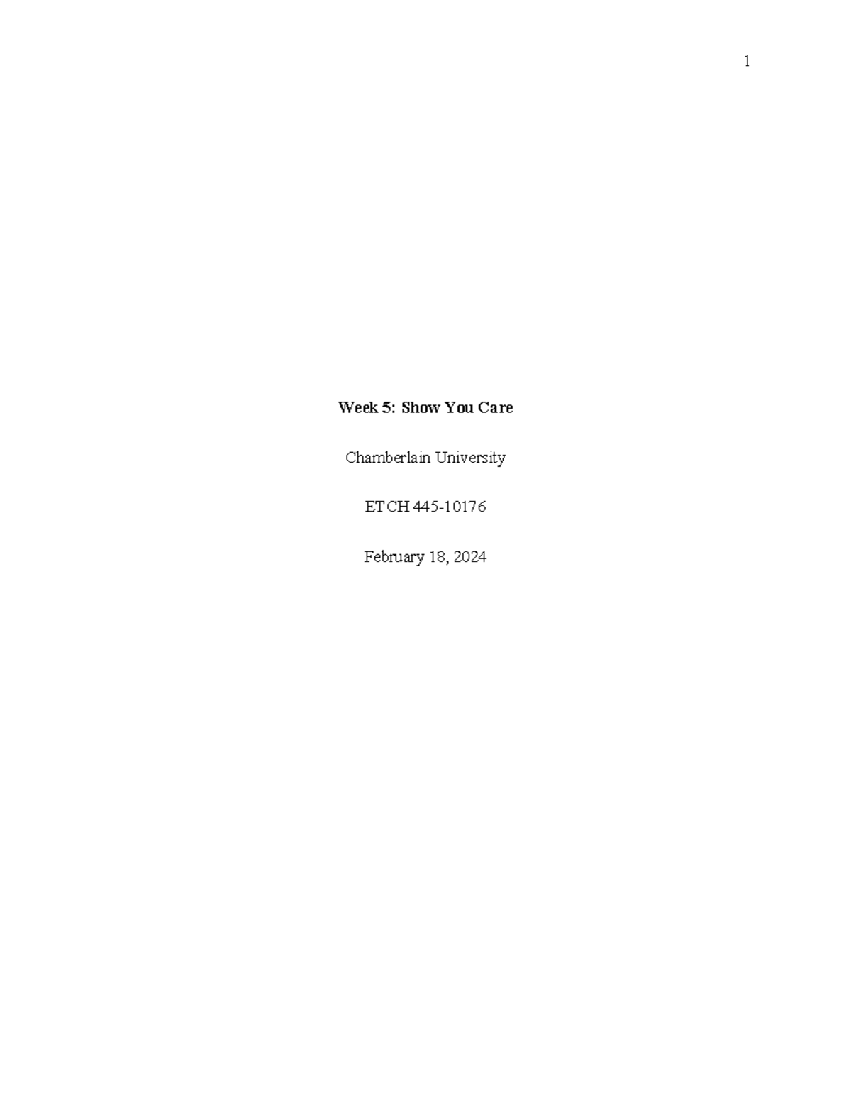 Assignment 6 SYC - Week 5: Show You Care Chamberlain University ETCH ...