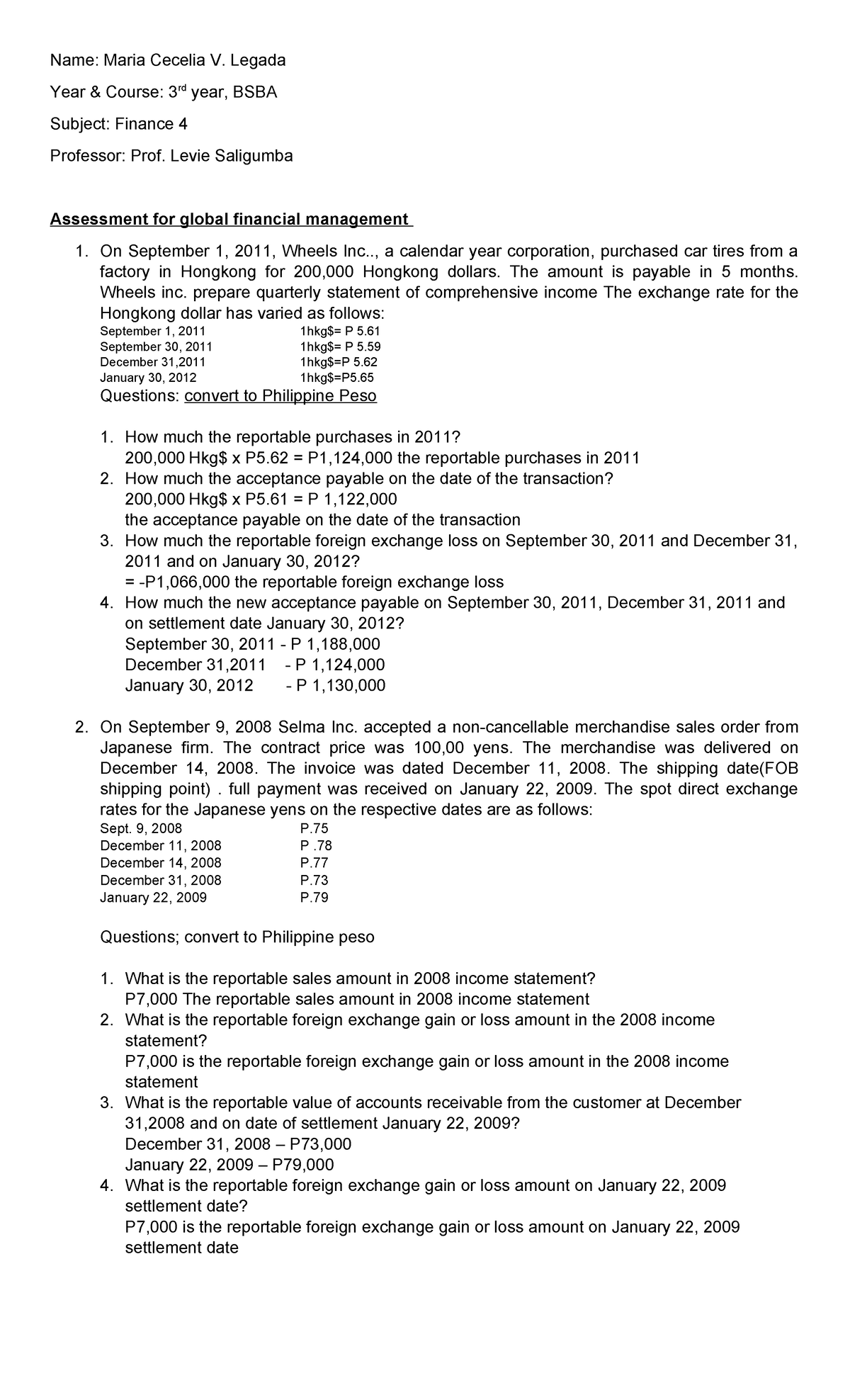 Finance 4- Legada, Maria Cecelia - Name: Maria Cecelia V. Legada Year ...