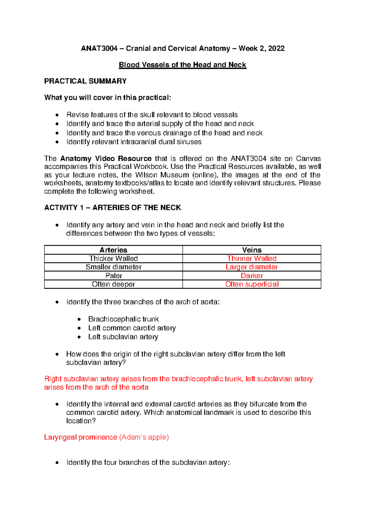 W2 Practical Worksheet Answers - ANAT3004 – Cranial and Cervical ...