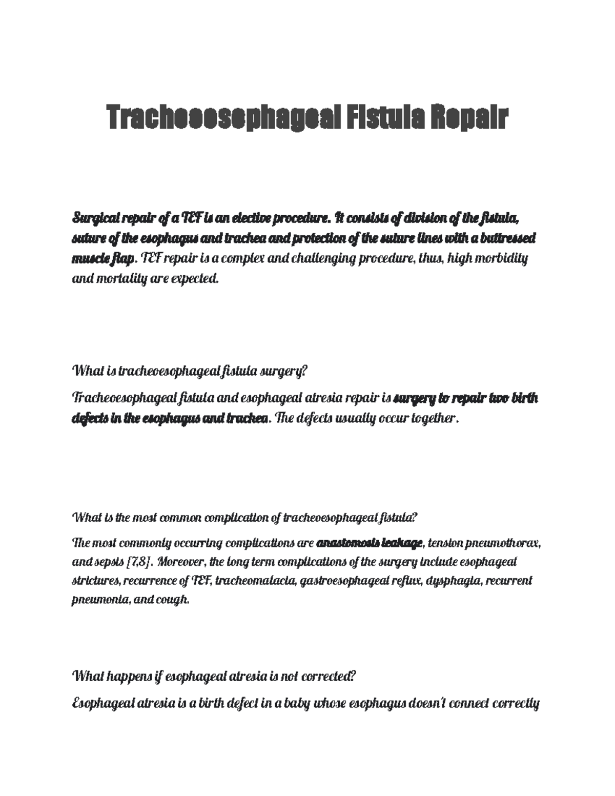 Tracheoesophageal Fistula Repair - Tracheoesophageal Fistula Repair ...