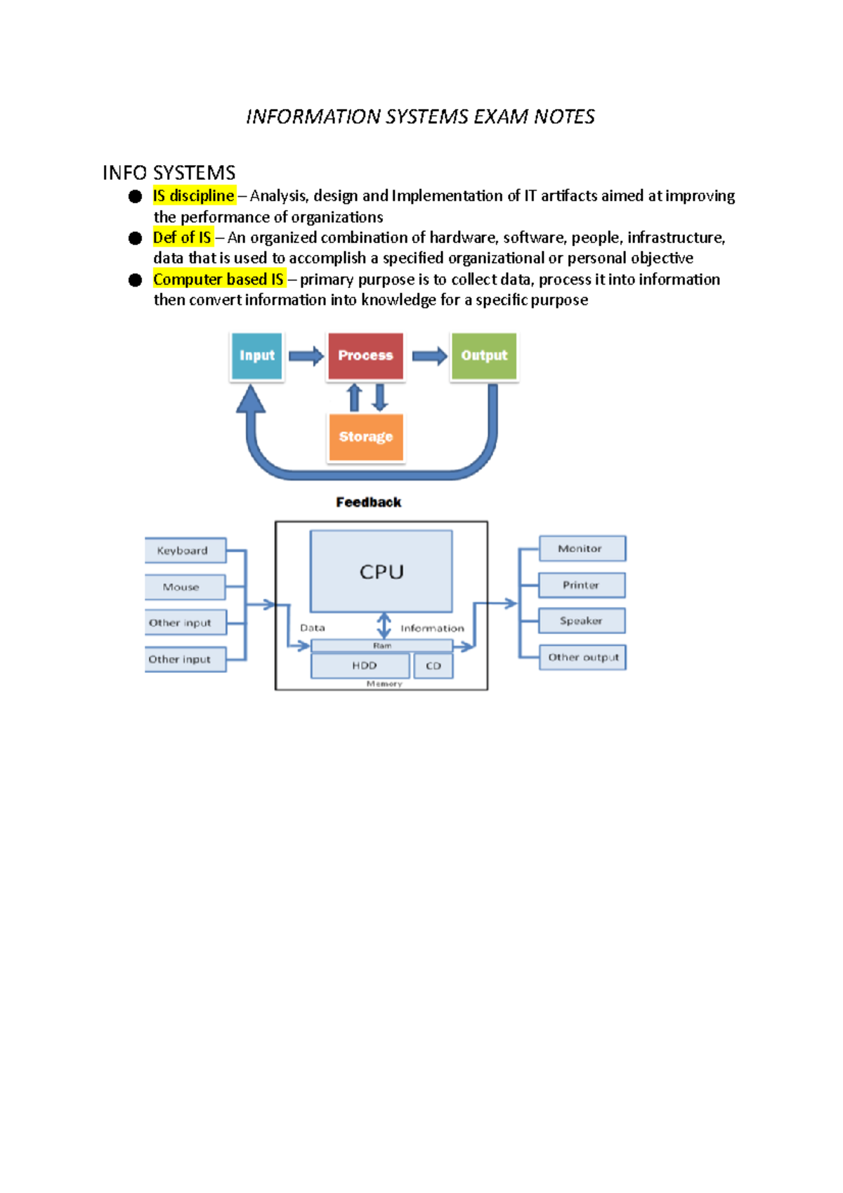 Is Exam Notes 2 Summary Introduction To Information Systems Information Systems Exam Notes