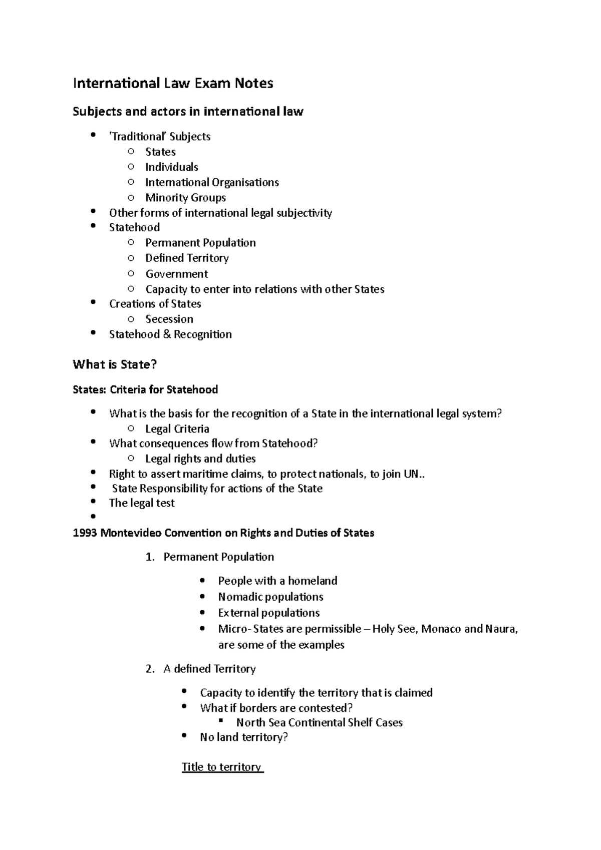 Exam Notes - International law - International Law Exam Notes Subjects ...