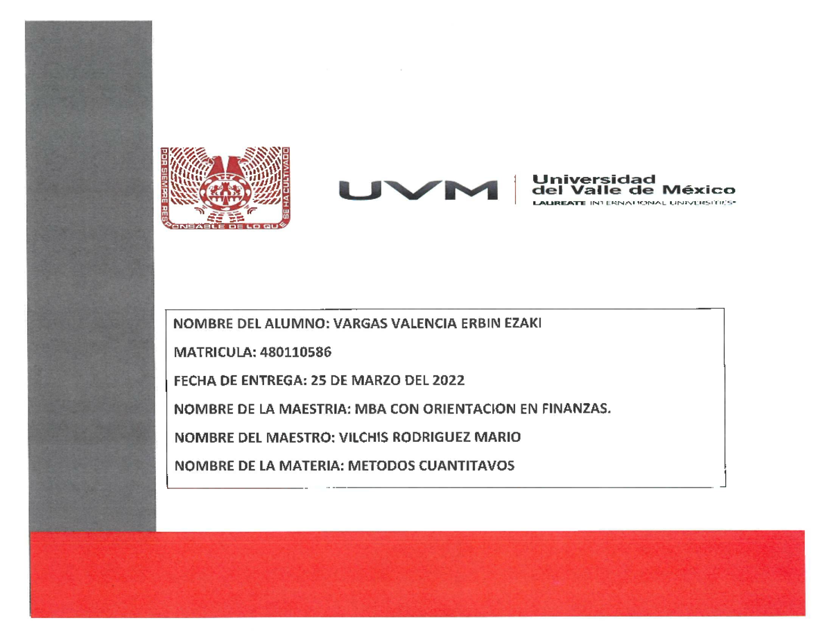 A#1 EEVV - Ejercicio de métodos cuantitativos - Studocu