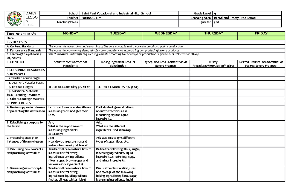 337261028 Sample Daily Lesson Log in TVL BPP F Aroco - DAILY LESSO N ...