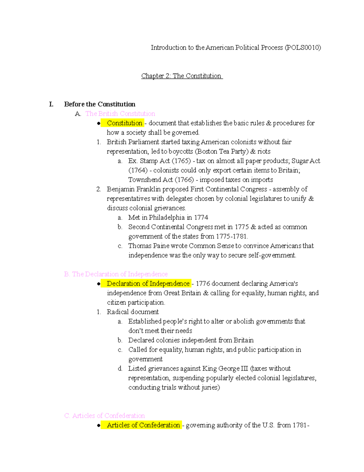 Chapter 2 The Constitution - Introduction to the American Political ...