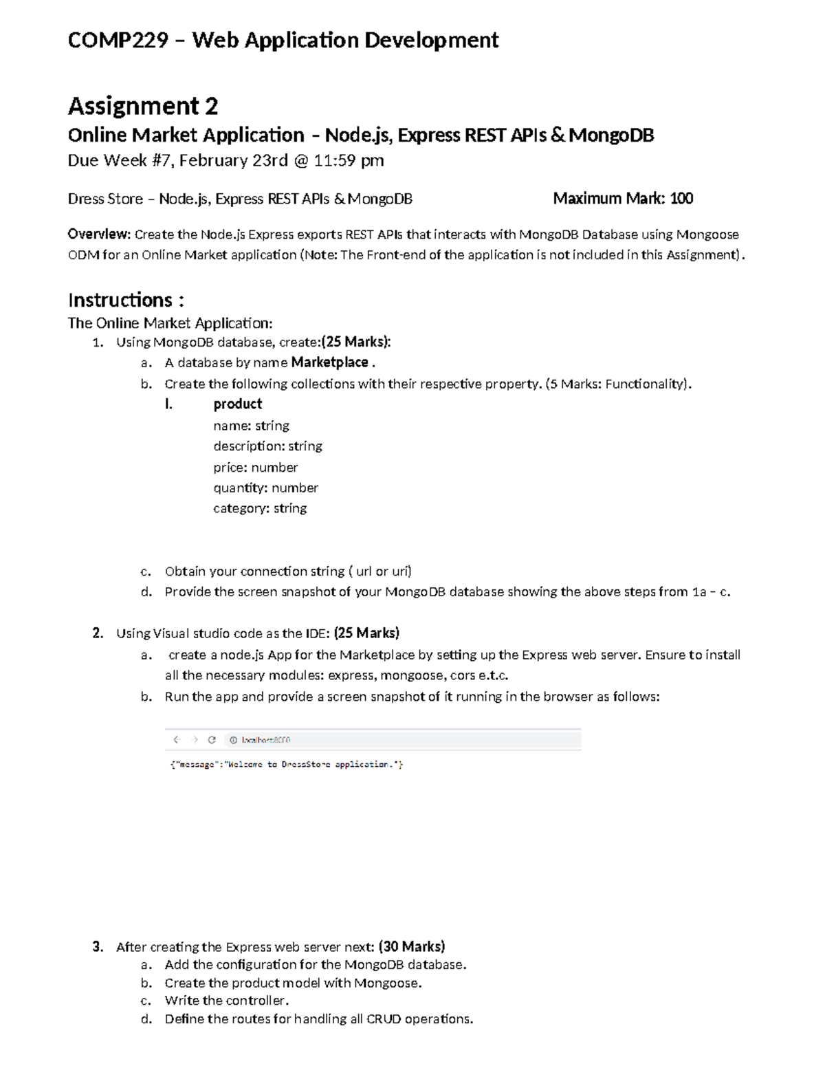 Assignment 2- Backend N - COMP229 – Web Application Development Assignment 2 Online Market - Studocu