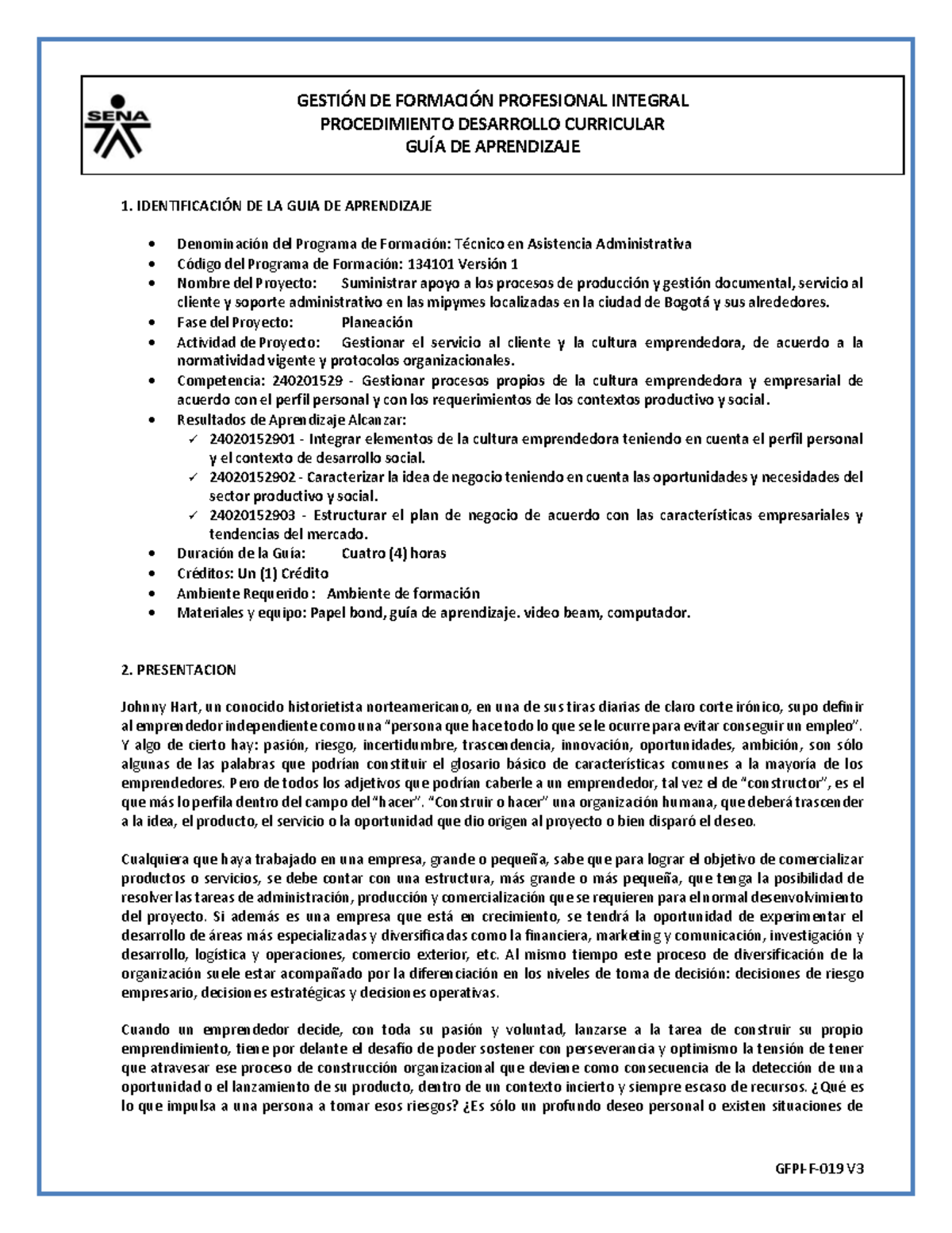 GFPI-F-019 Formato Guia Aprendizaje 1 Emprendimiento TAA - GESTIÓN DE FORMACIÓN PROFESIONAL ...