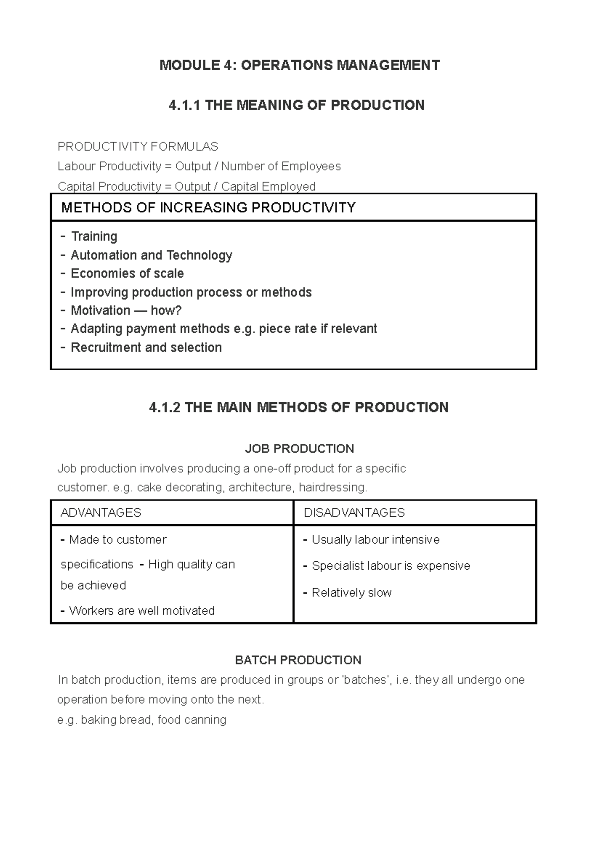 Business Notes Module 4 PT - MODULE 4: OPERATIONS MANAGEMENT 4.1 THE ...