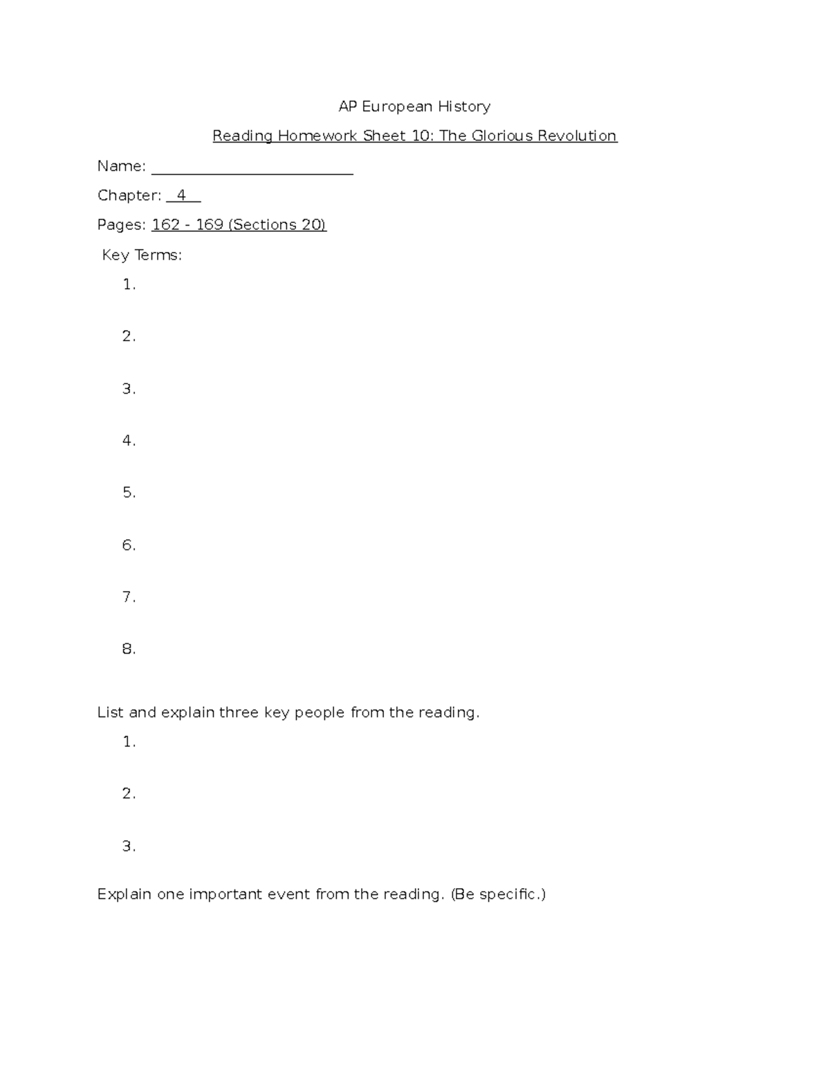 AP+Euro+Reading+Sheet+10 - AP European History Reading Homework Sheet ...