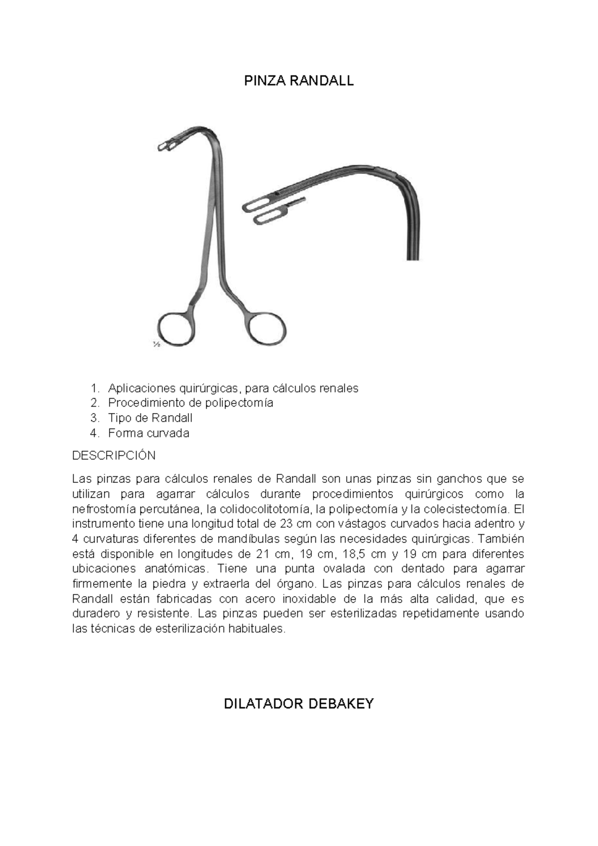 Pinzas ( Quirugicas) - temas - PINZA RANDALL 1. Aplicaciones ...