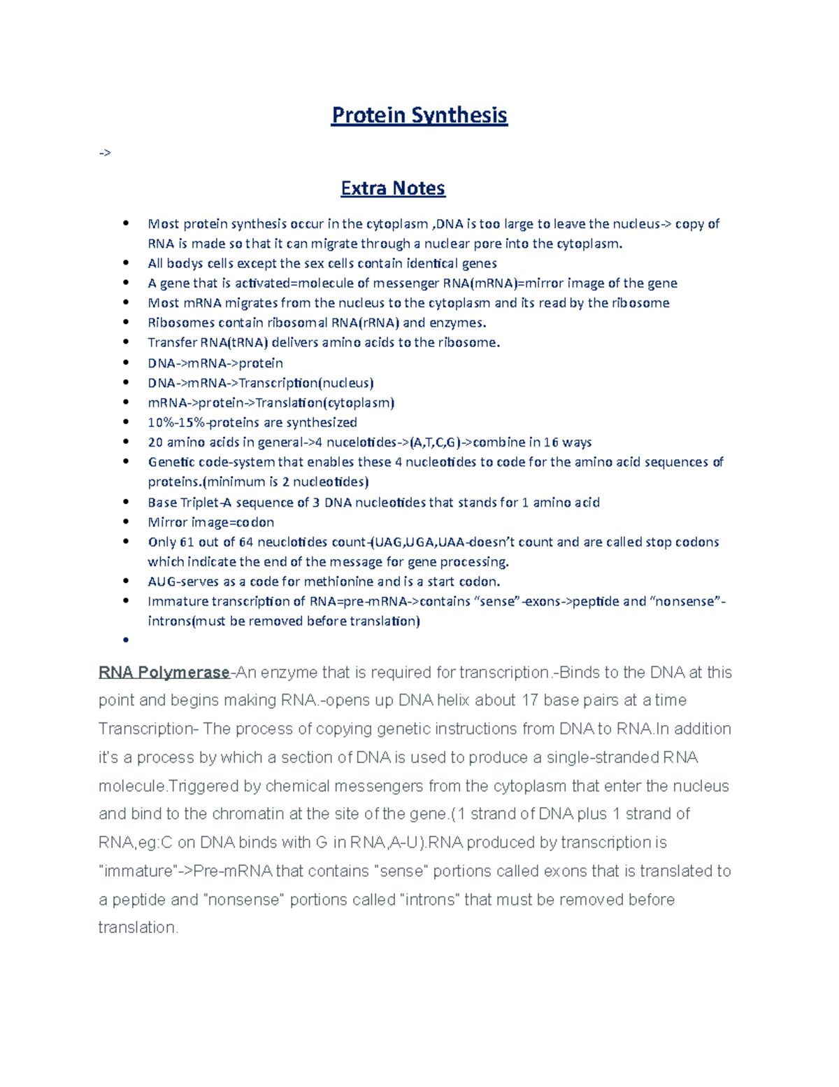 Protein Synthesis - Anatomy - Protein Synthesis Extra Notes Most ...