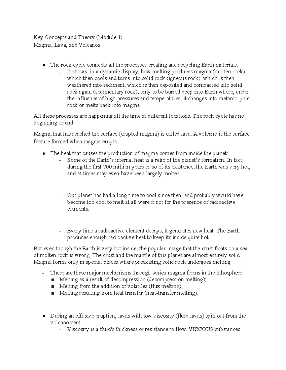 Earth Science Module 4 Notes - Key Concepts and Theory (Module 4) Magma ...