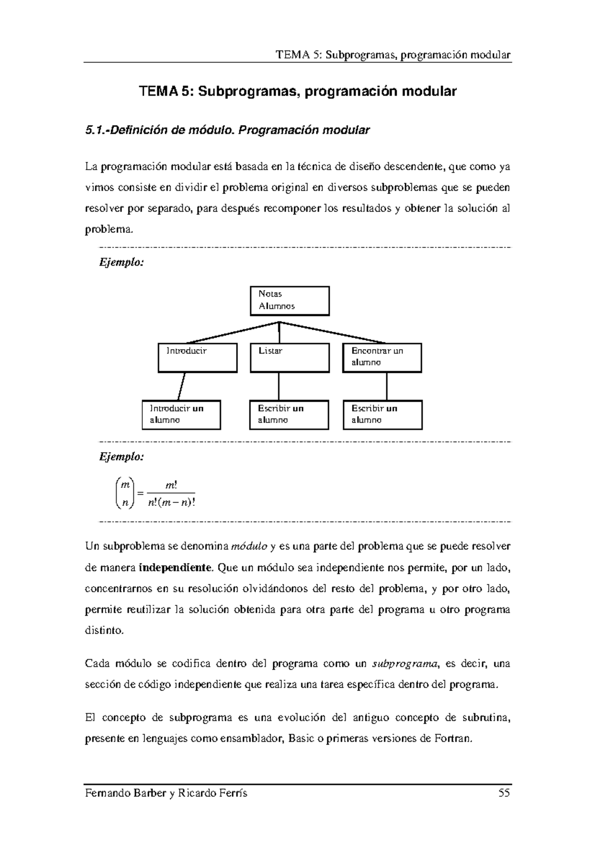 AED.Tema.05 - TEMA 5: Subprogramas, programación modular 5.-Definición ...