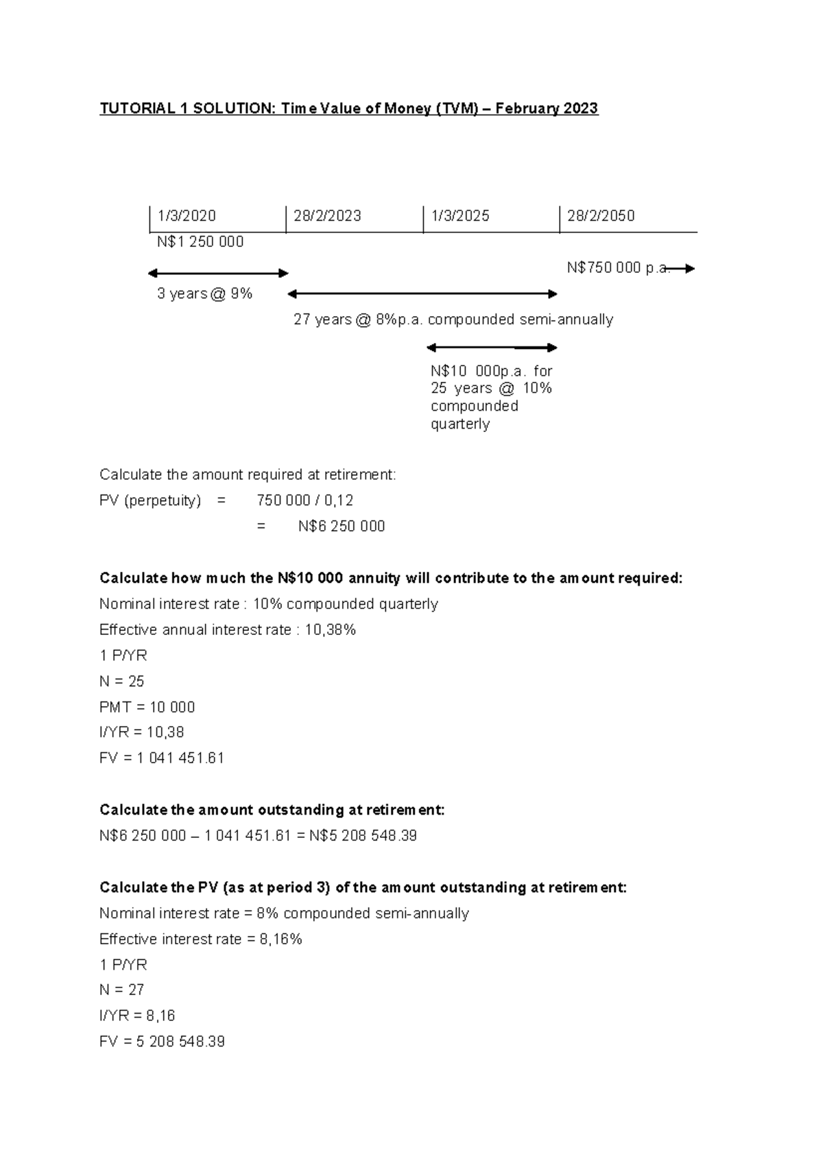 FAM601Y Tutorial 1 Solution - TVM 2023 updated - TUTORIAL 1 SOLUTION: Time Value of Money (TVM ...
