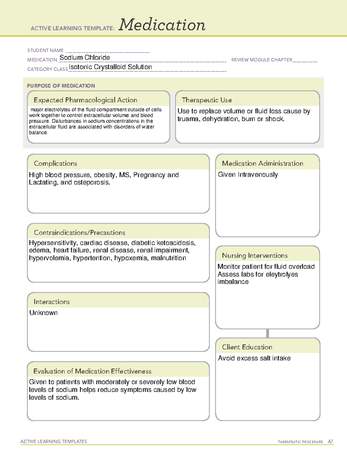 Med Card Saline dup - ACTIVE LEARNING TEMPLATES THERAPEUTIC PROCEDURE A ...