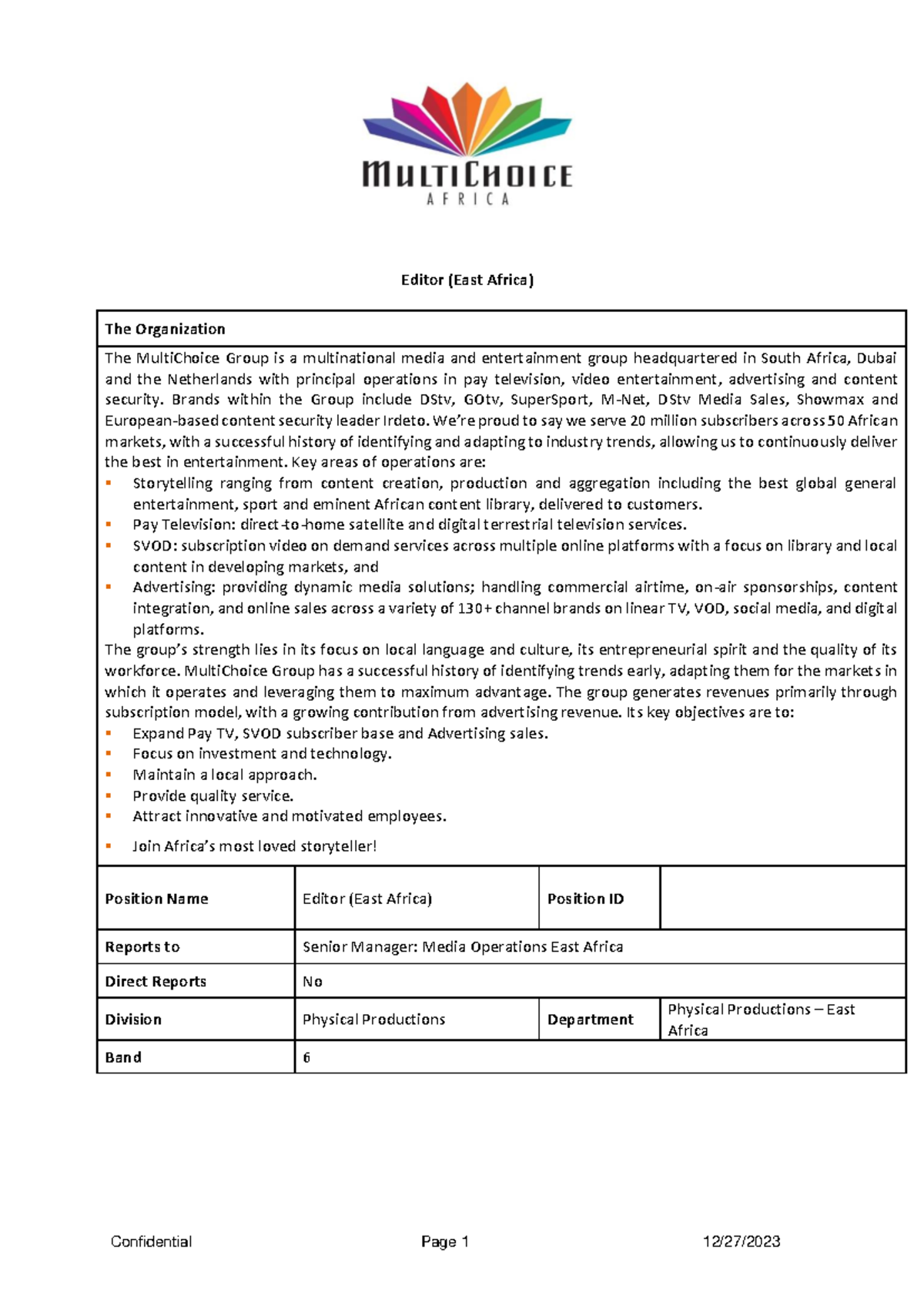Editor - Job Advert - Editor (East Africa) The Organization The ...