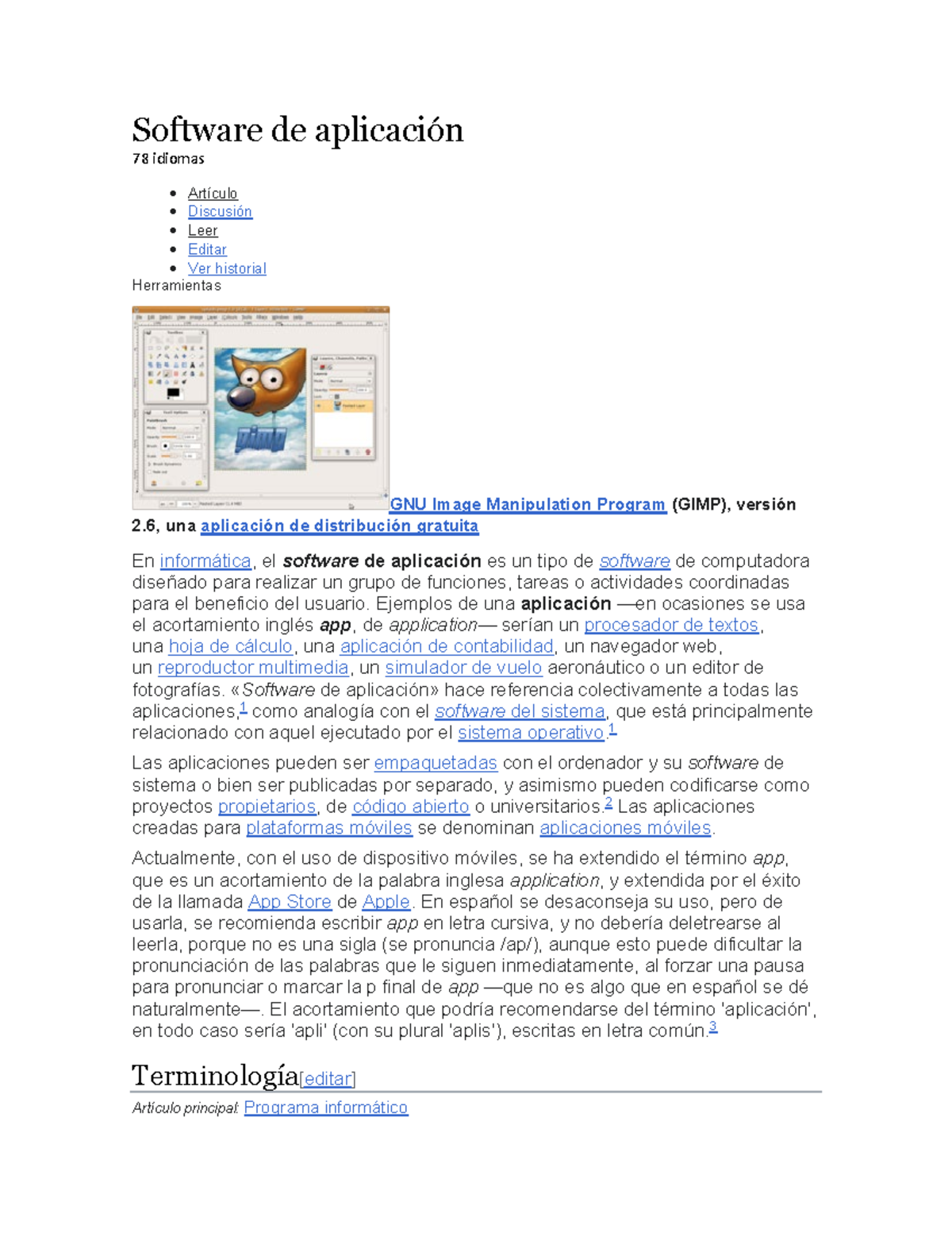Software de aplicaci n - Software de aplicación 78 idiomas • Artículo • Discusión • Leer ...