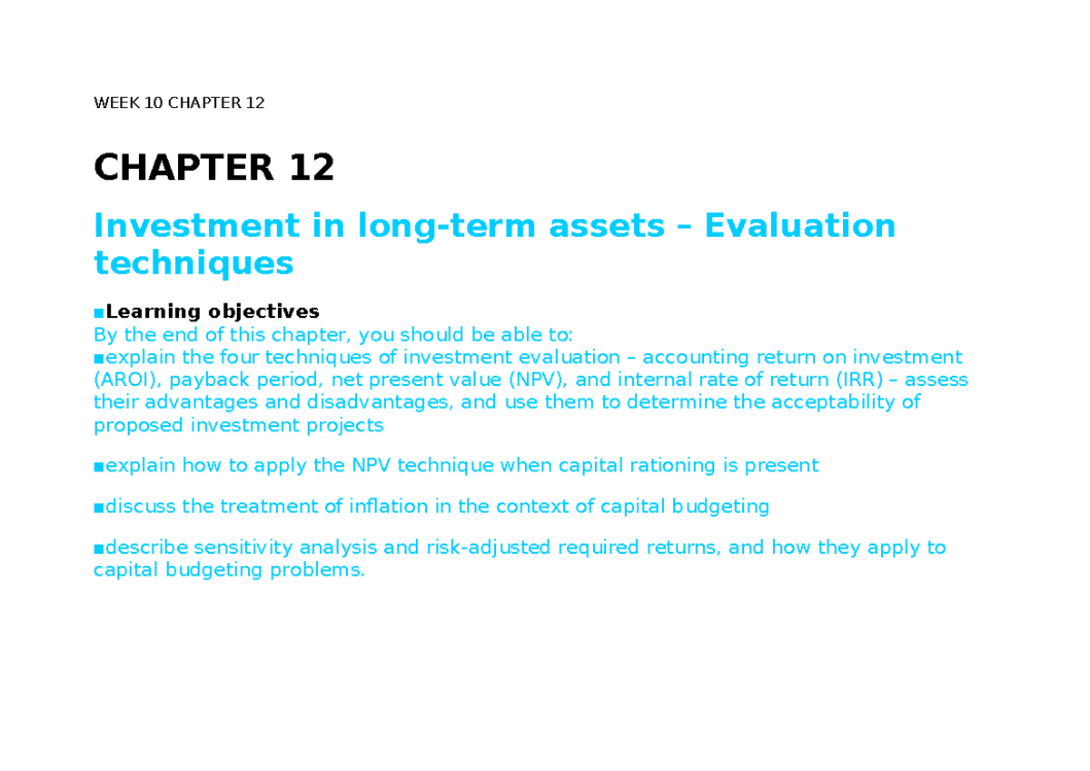 WEEK 10 Chapter 12 - summaries - WEEK 10 CHAPTER 12 CHAPTER 12 ...
