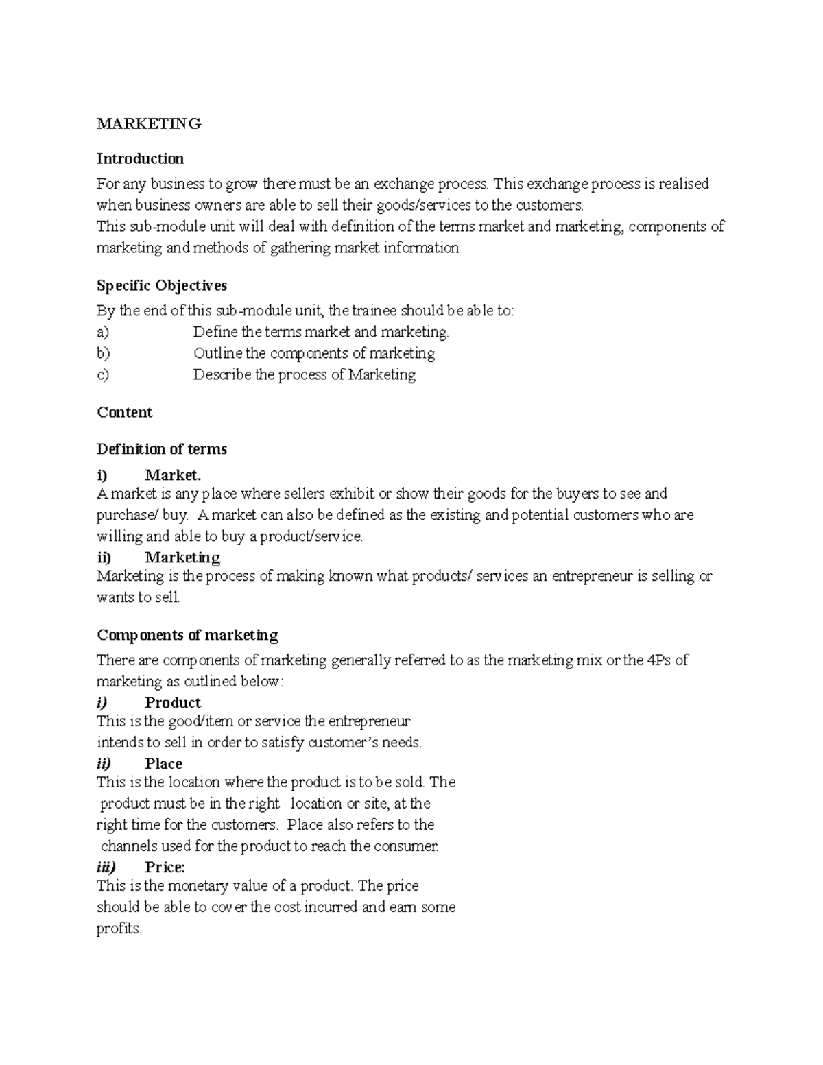 Marketing - MARKETING Introduction For any business to grow there must ...