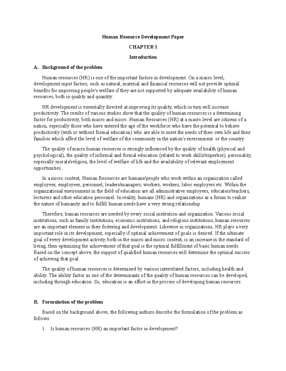 Human Resource Development Paper - Human Resource Development Paper ...