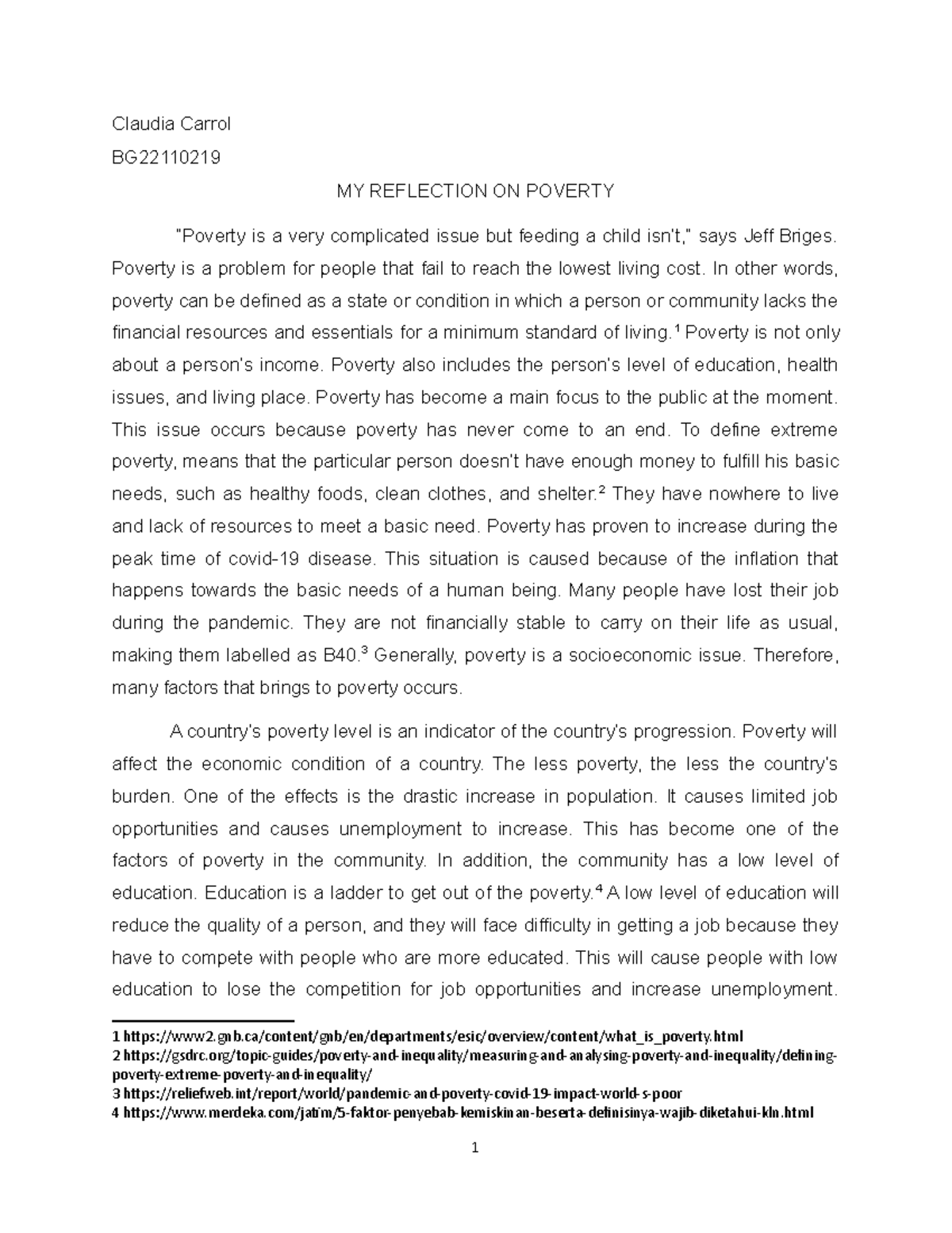 My Reflection On Poverty - Claudia Carrol BG MY REFLECTION ON POVERTY ...