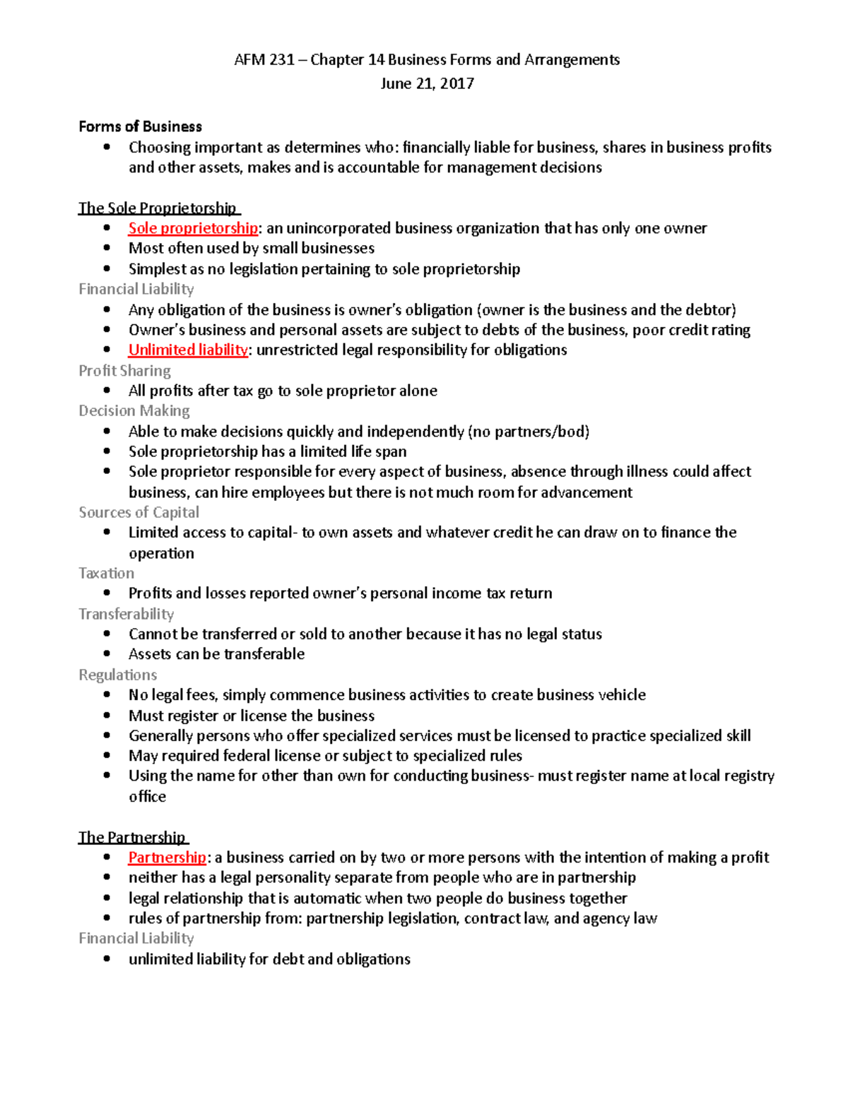 AFM 231 Ch 14 Business Forms and Arrangements - AFM 231 Chapter 14 ...